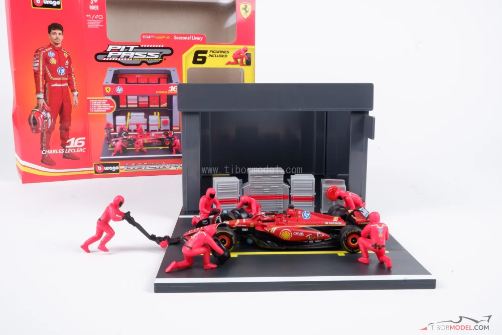 Pit Stop set Ferrari Leclerc 2024, 1:43 Bburago | Tibormodel.com
