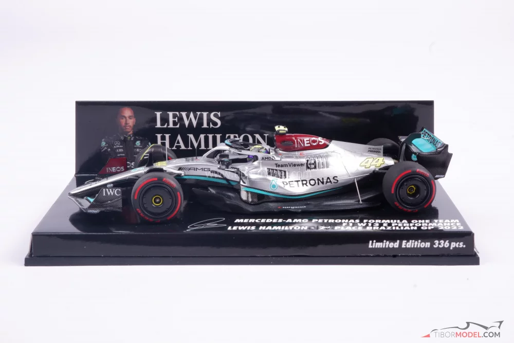 Model car Mercedes W13 Hamilton, 2022 Brazilian GP | Tibormodel.com