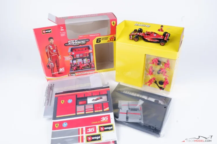 Pit Stop készlet Ferrari Leclerc 2024, 1:43 Bburago | Tibormodel.com
