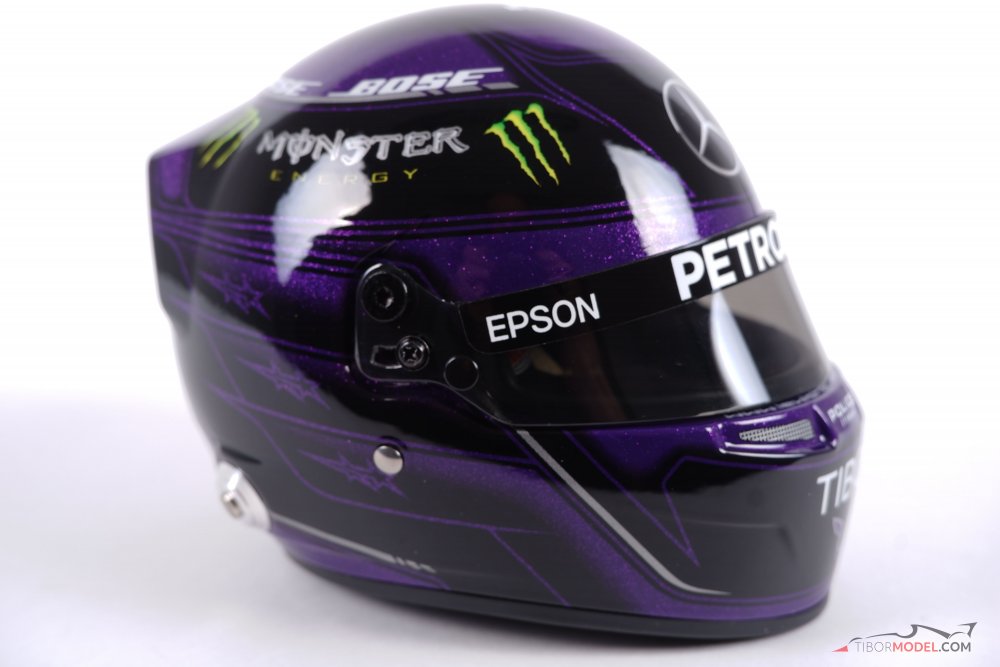 The mini helmet of Lewis Hamilton, World Champion Mercedes AMG Petronas ...